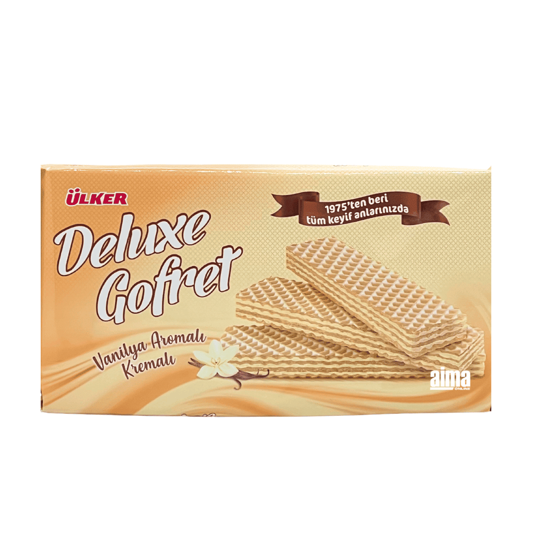 Ülker Deluxe Gofret Vanilya, Waffel mit Vanille 220g – AIMA ONLINE